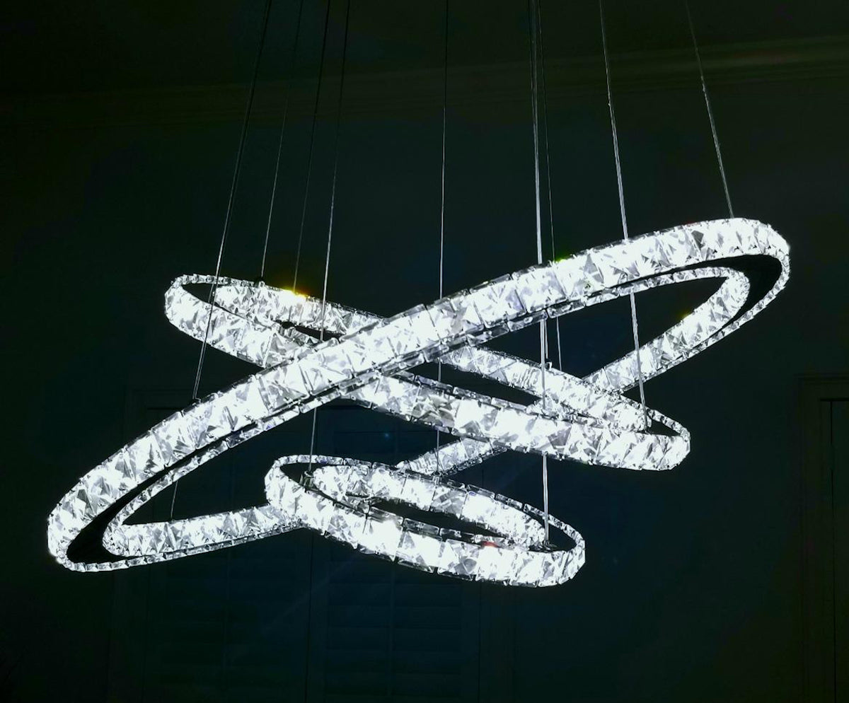 Dimmable 3 Rings LED Crystal Chandeliers for Living Room – SEFINN FOUR